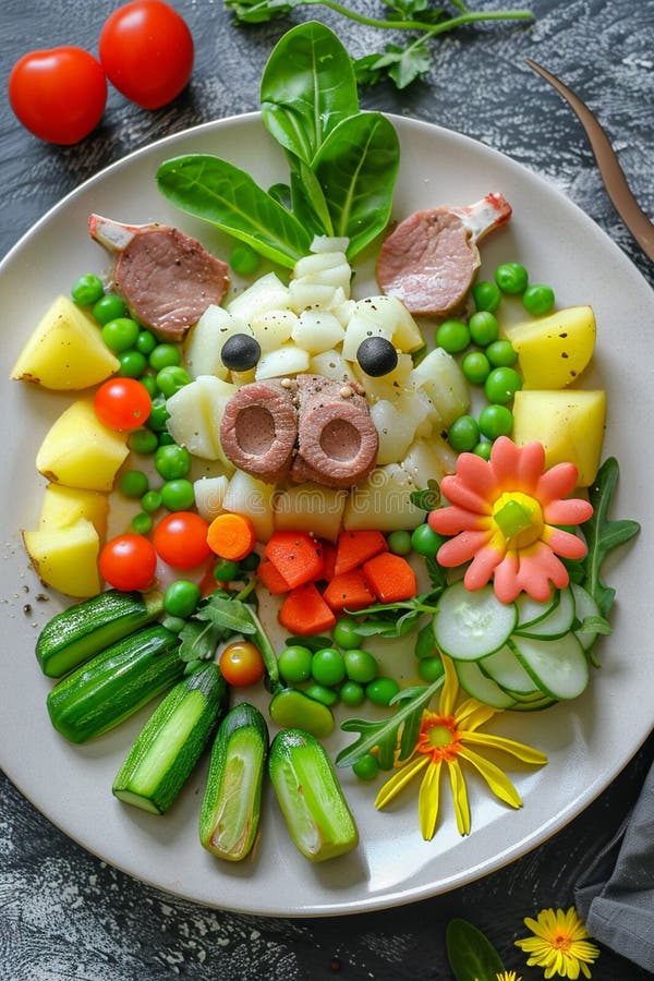 A Plate with Children Food in the Shape of an Animal. Selective Focus ...