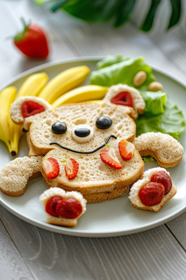 A Plate with Children Food in the Shape of an Animal. Selective Focus ...