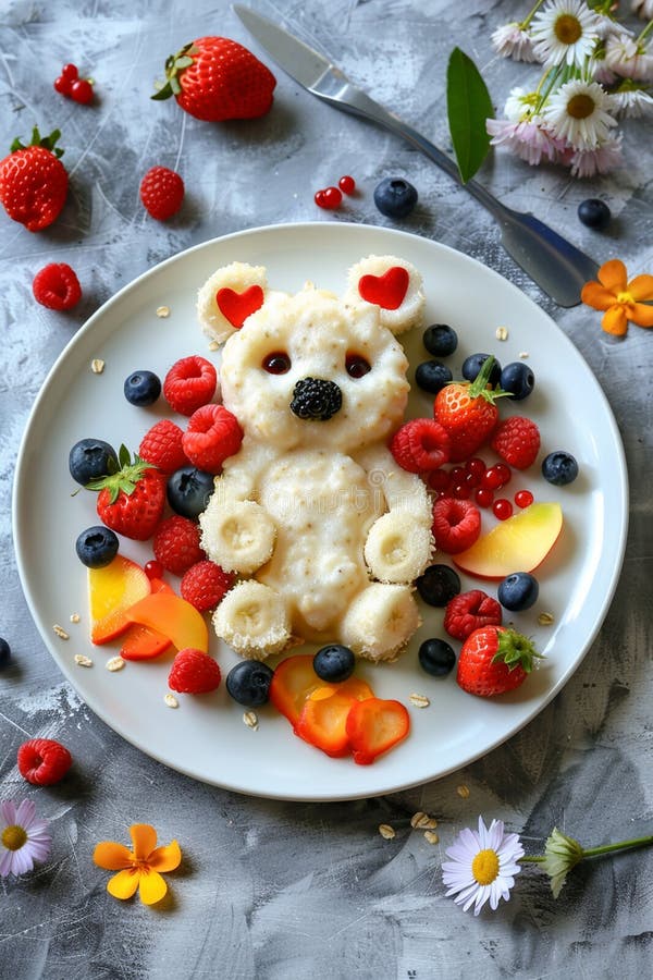 A Plate with Children Food in the Shape of an Animal. Selective Focus ...
