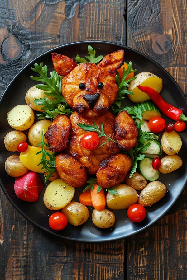 A Plate with Children Food in the Shape of an Animal. Selective Focus ...