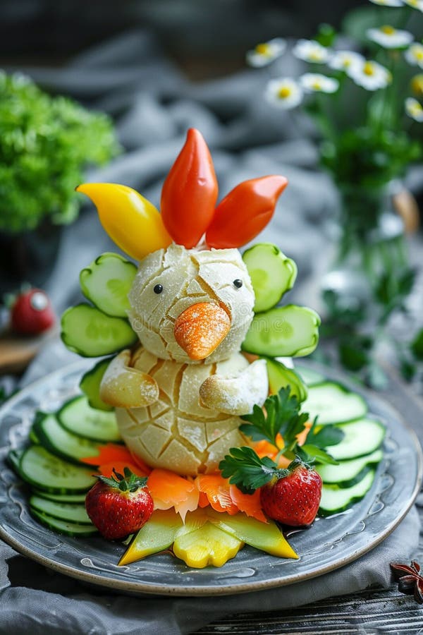 A Plate with Children Food in the Shape of an Animal. Selective Focus ...