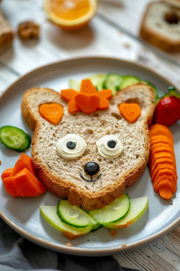 A Plate with Children Food in the Shape of an Animal. Selective Focus ...