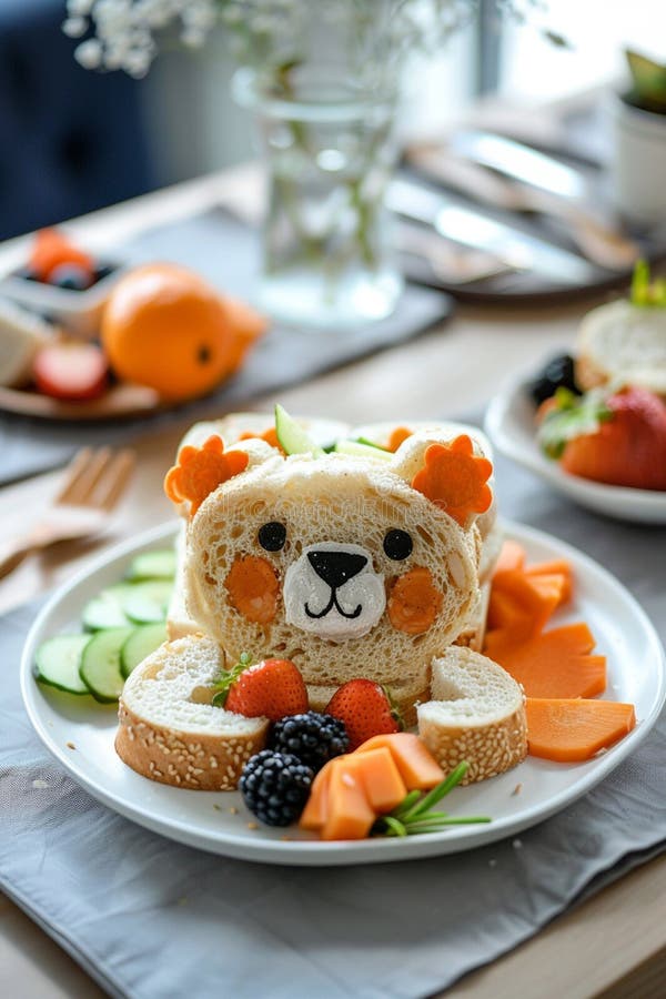 A Plate with Children Food in the Shape of an Animal. Selective Focus ...