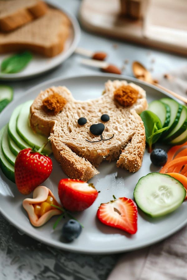 A Plate with Children Food in the Shape of an Animal. Selective Focus ...
