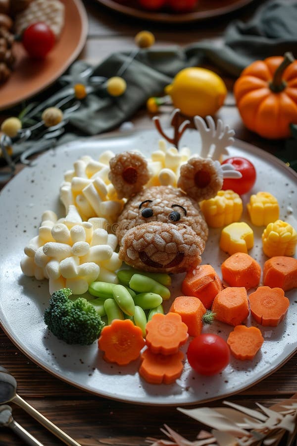 A Plate with Children Food in the Shape of an Animal. Selective Focus ...