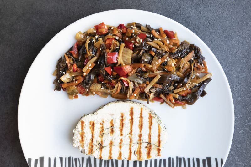 A Plate of Chinese Stew and Grilled Chicken Fillet Stock Photo - Image ...