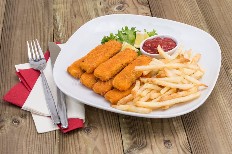 Plate with Chips and Fish Fingers Stock Photo - Image of fishfingers ...