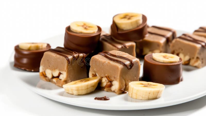 Plate of Chocolate Covered Bananas on a White Background Stock ...