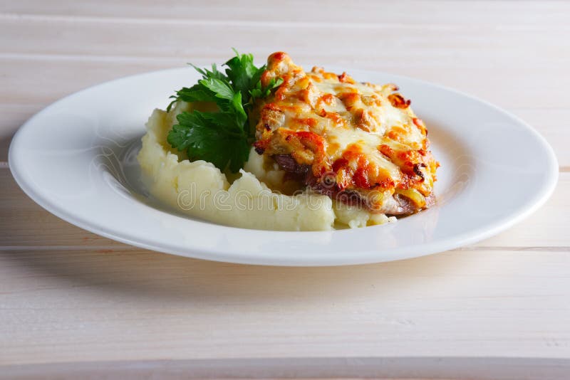 Plate with Chopped Meat with Potato Stock Photo - Image of loin, chop ...