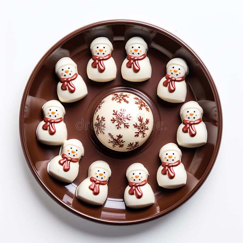 Plate of Christmas Chocolate in the Shape of Multiple Snowman, AI ...