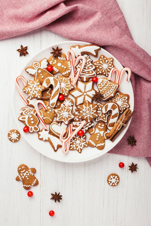 Plate with Christmas Gingerbread Cookies. Stock Photo - Image of ...