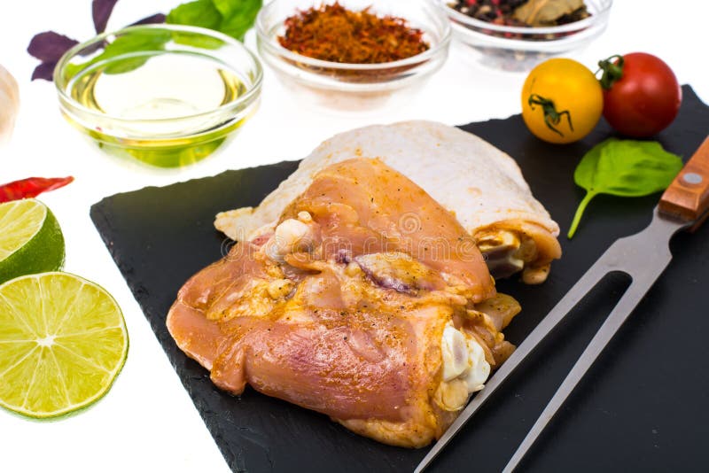 Plate with Chunks of Fresh Chicken and Seasonings Stock Image - Image ...