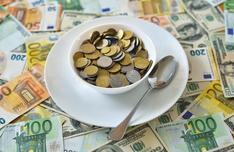 Plate with coins stock photo. Image of debit, currency - 188034940