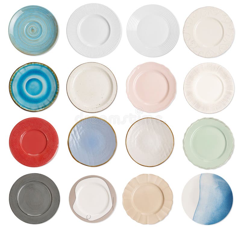 Plate Collection Different Angles Isolated on White Stock Image - Image ...