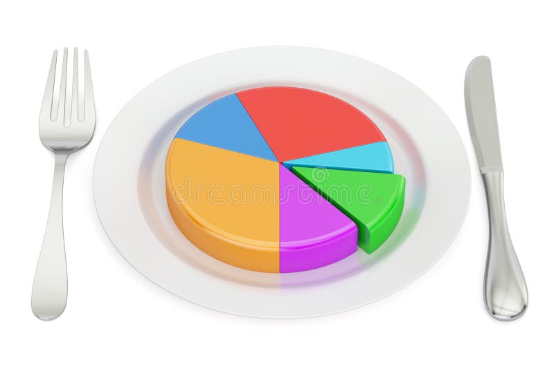 Plate with Colored Pie Chart, 3D Rendering Stock Illustration ...