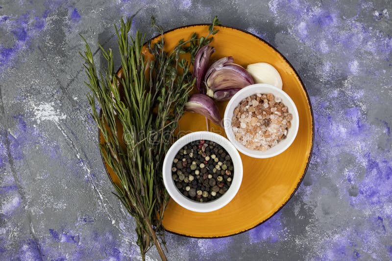 A Plate with Condiments and Fragrant Spices on an Unusual Table ...