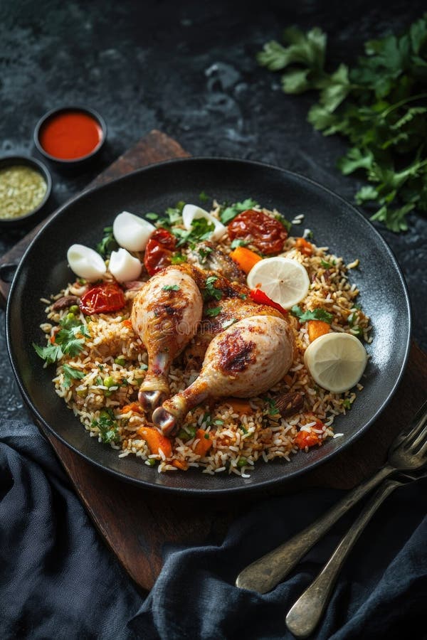 A Plate of Cooked Chicken, Vegetables, and Rice, Ready for Serving ...