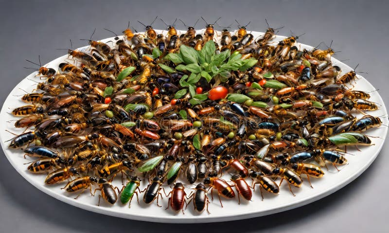 Plate of cooked insects stock photo. Image of unclean - 308418738
