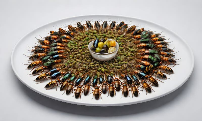 Plate of cooked insects stock photo. Image of white - 308418742