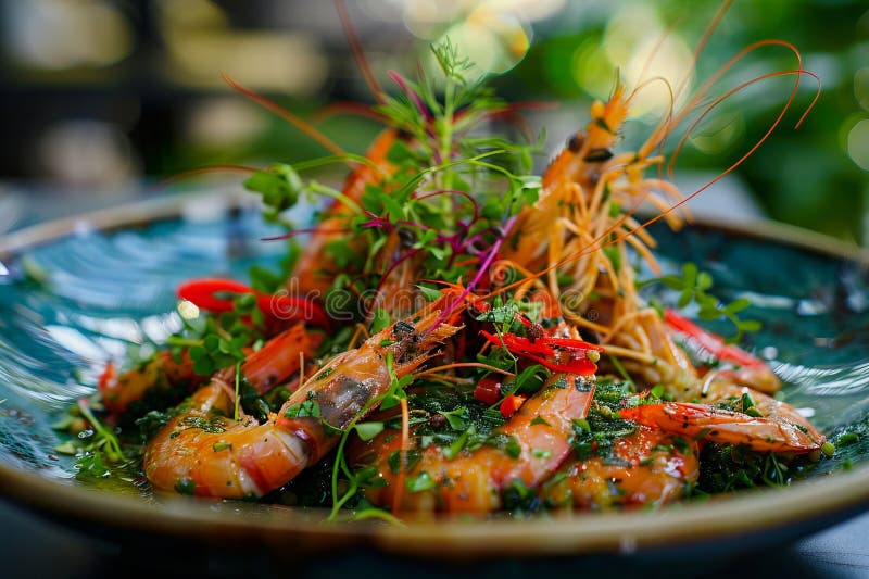 A Plate of Cooked Shrimp on a Blue Plate on a Table Stock Photo - Image ...