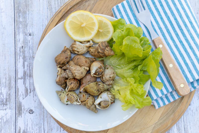Plate of Cooked Whelks on a Table Stock Photo - Image of whelk, fresh ...