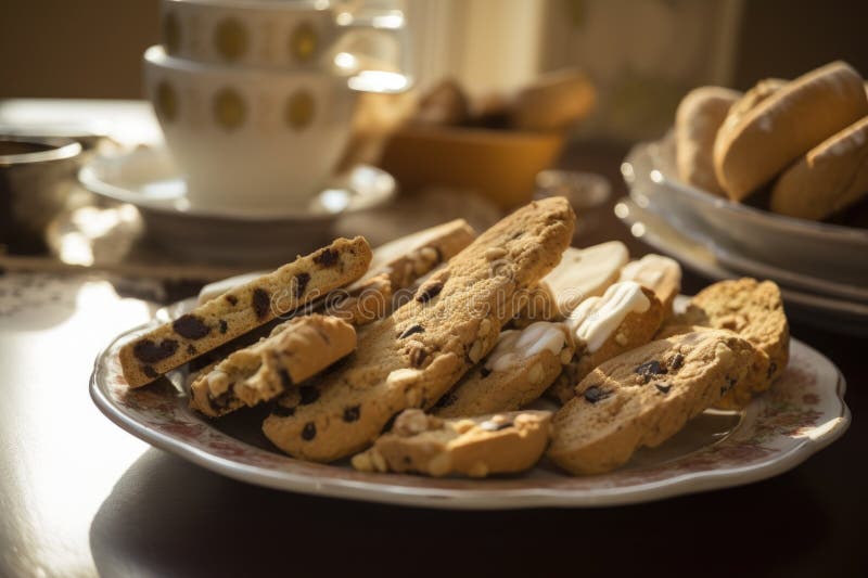 Plate of Cookies and Biscotti, Ready for Breakfas Stock Illustration ...