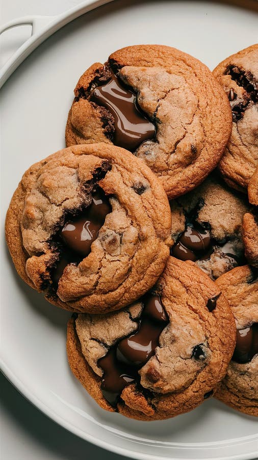 A Plate of Cookies with Chocolate Chips and a Chocolate Center Stock ...