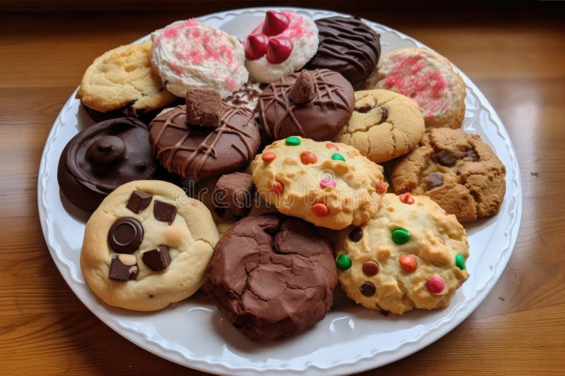 Plate of Cookies, Each with Different Topping and Shape Stock ...