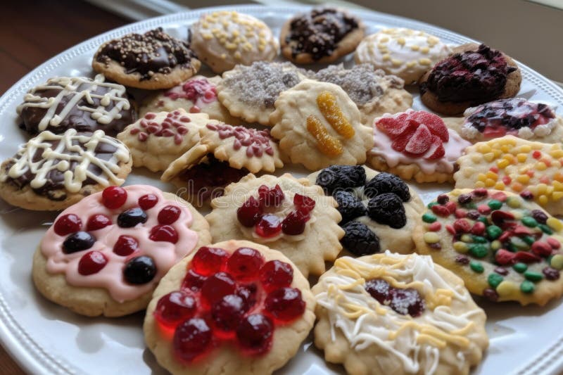 Plate of Cookies, Each with Different Topping and Shape Stock ...