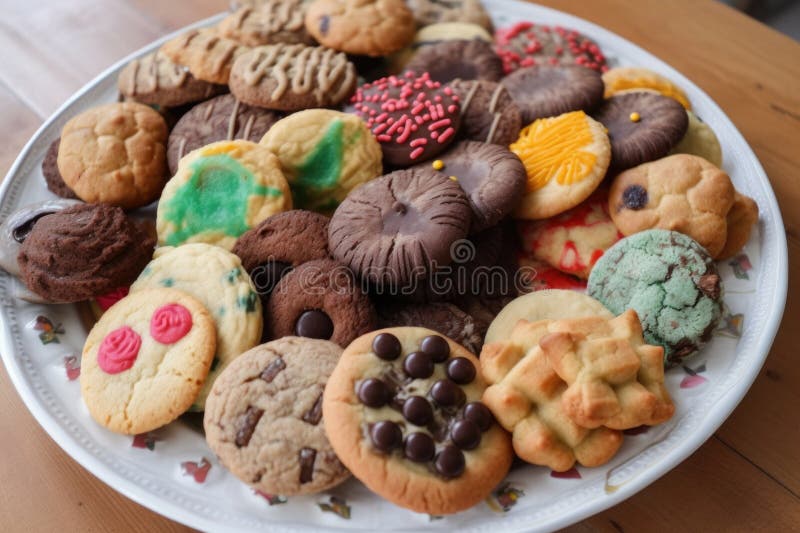 A Plate of Cookies, with a Variety of Shapes and Colors Stock ...
