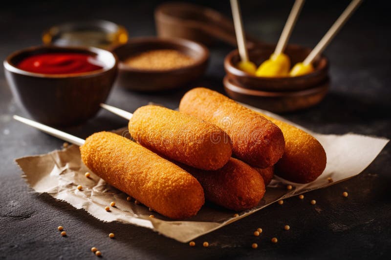 A Plate of Corn Dogs with Condiments on the Side. AI Generation Stock ...