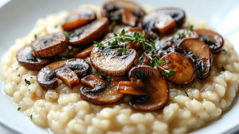 Plate Creamy Mushroom Risotto Garnished Fresh Thyme Stock Photos - Free ...