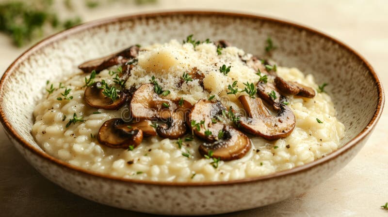 Plate Creamy Mushroom Risotto Grated Parmesan Herbs Stock Photos - Free ...