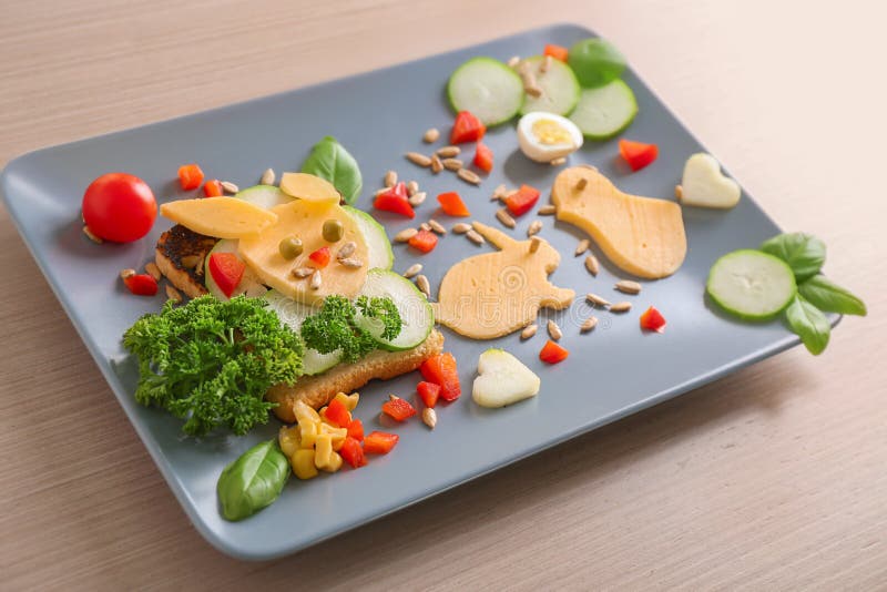 Plate with Creative Toast for Child on Table Stock Image - Image of ...