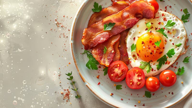 A Plate of Crispy Bacon, a Fried Egg, and Cherry Tomatoes, a Classic ...