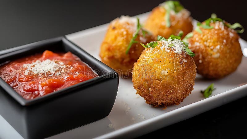 Fried Arancini with Marinara Sauce Stock Photo - Image of traditional ...