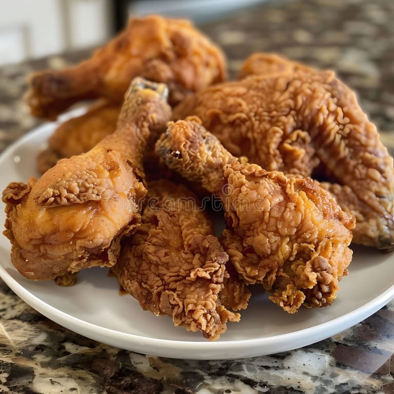 Fried Chicken on a Plate stock illustration. Illustration of crispy ...