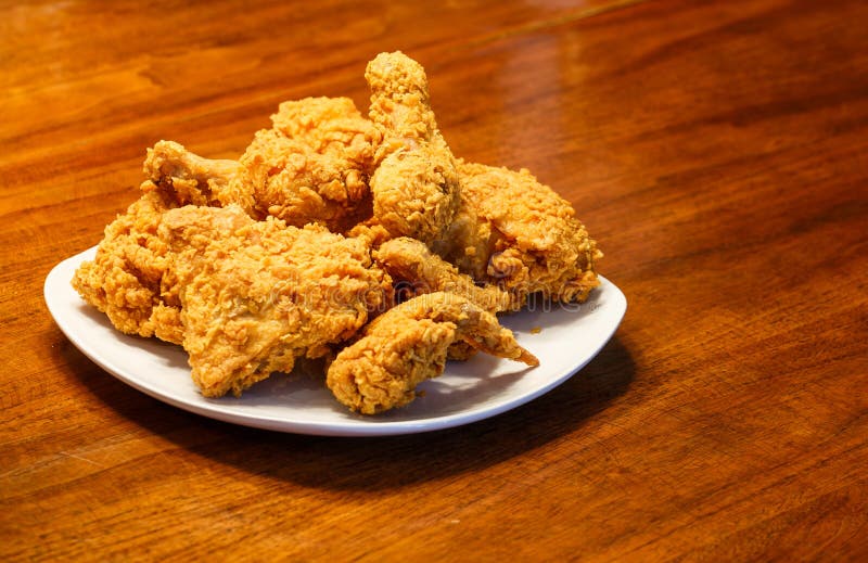 Plate of Crispy Fried Chicken on Wood Table Stock Image - Image of ...