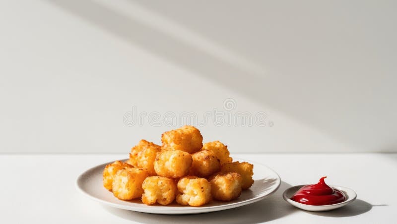 Plate Crispy Tater Tots Served Side Ketchup Stock Photos - Free ...