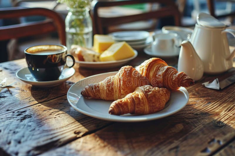 A Plate of Croissants and a Cup of Coffee on a Table. Perfect for Breakfast or Brunch Scenes ...