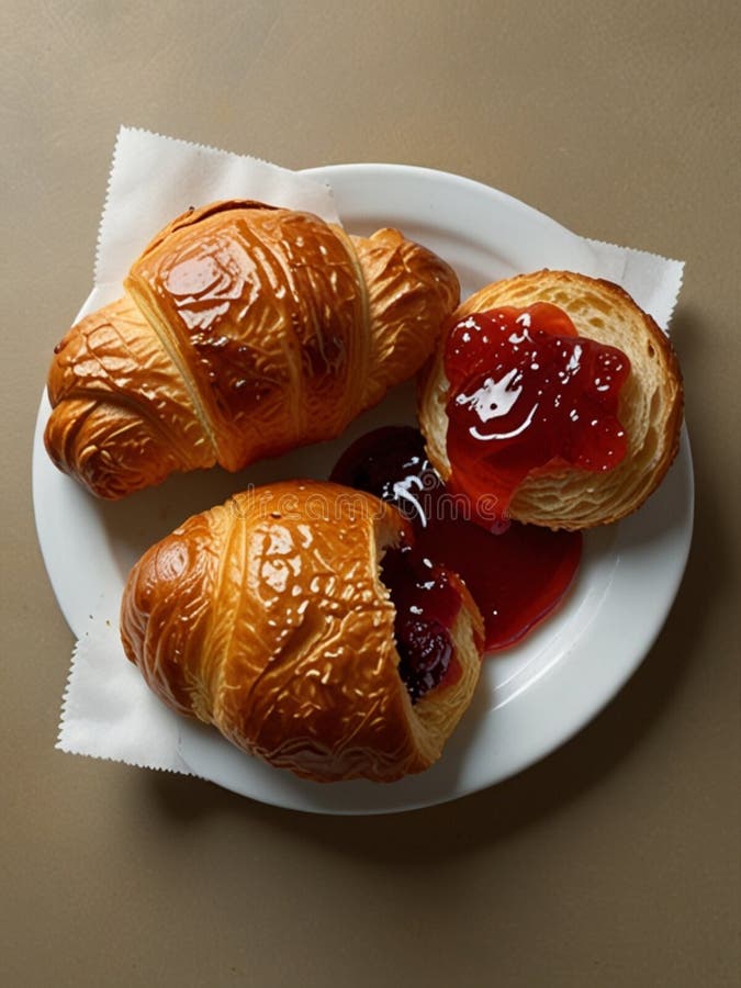 A Plate of Croissants with Jam and Jelly on it. Stock Illustration ...