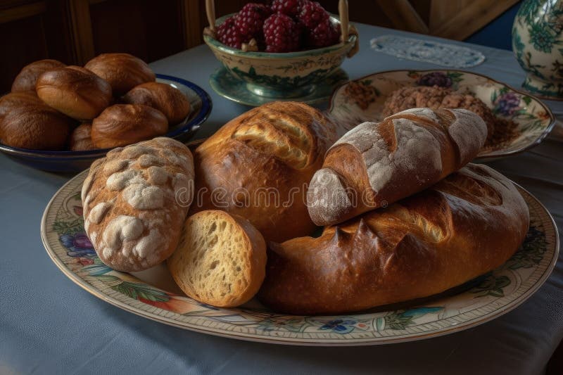 Plate of Crusty Loaves, Each with Unique Shape and Texture Stock ...