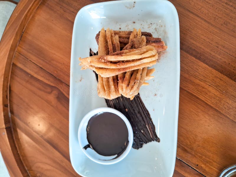 A Plate of Curros Plus Chocolate Stock Image - Image of brunch, produce ...