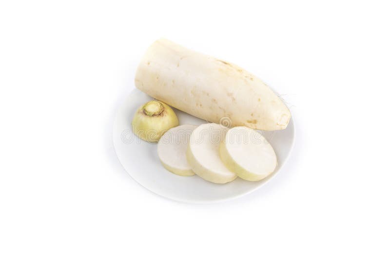 Plate of Cut White Radish Isolated on a White Background Stock Photo ...