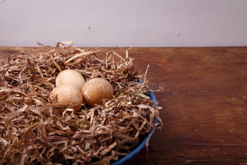 Plate Decorated As Bird Nest with Brown Colored Eggs on Rustic ...