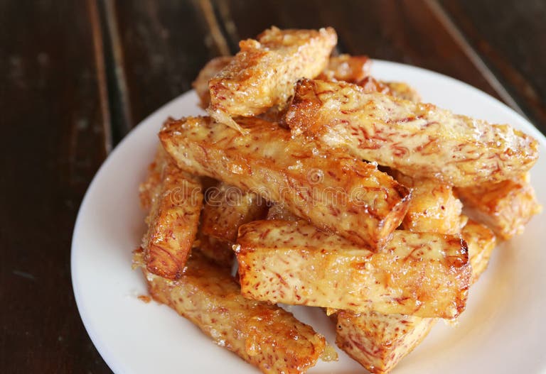 Plate of Deep Fried Sugar Coated Taro Sticks Stock Photo - Image of ...