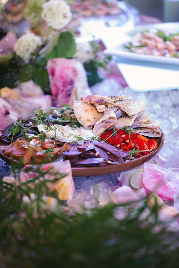 A Plate of Delicacies on the Buffet Table. Stock Photo - Image of table ...