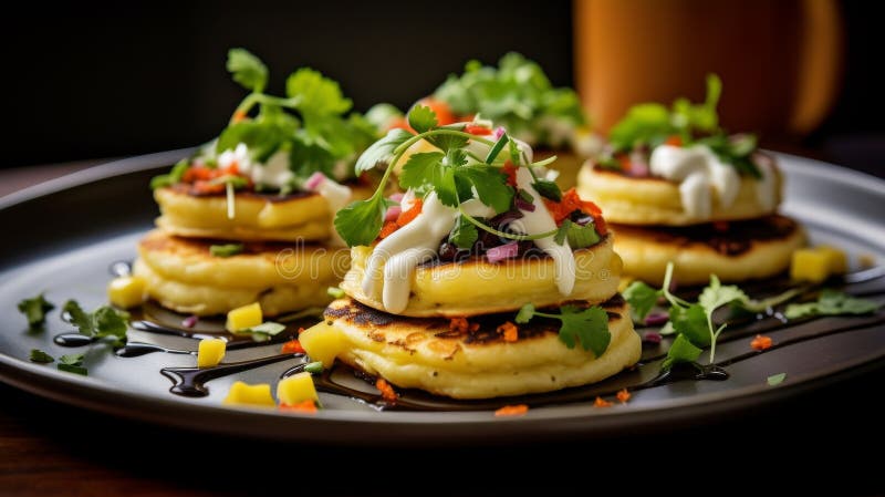 Plate of Delicious Arepas on Table Stock Illustration - Illustration of ...