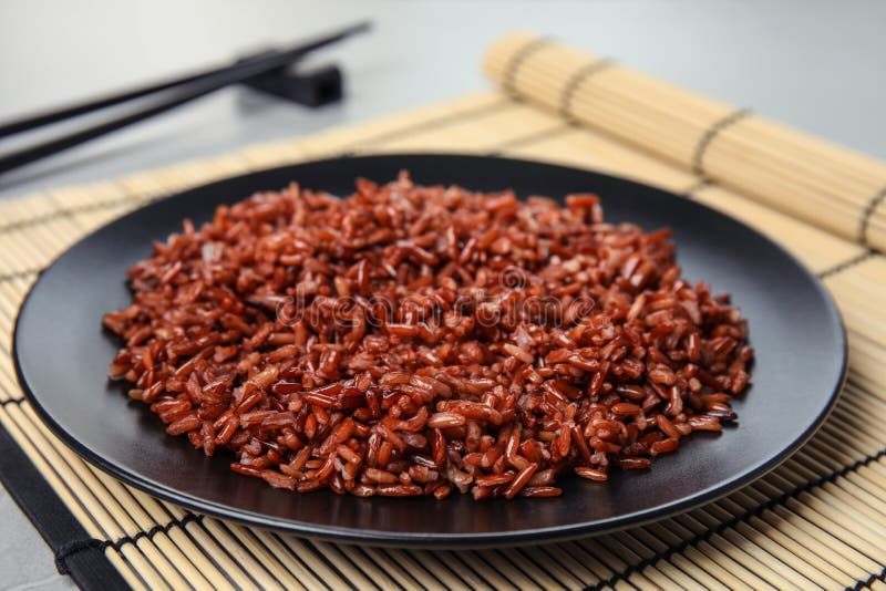 Plate with Delicious Cooked Brown Rice Stock Image - Image of grain ...