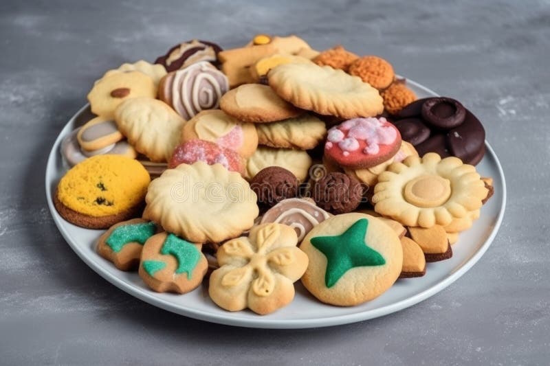 Plate of Delicious Cookies, Each with Different Flavor and Shape Stock ...